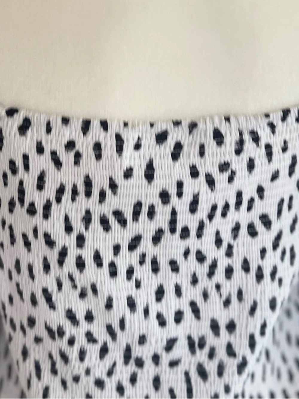Bar III | Tops | Bar Iii White Polka Dot Crop Top Ruched Smocked L ...